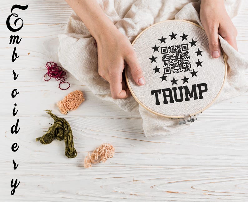 Embroidery Trump Qr Code Logo Png, Trump Embroidery, Qr Code Embroidery ...
