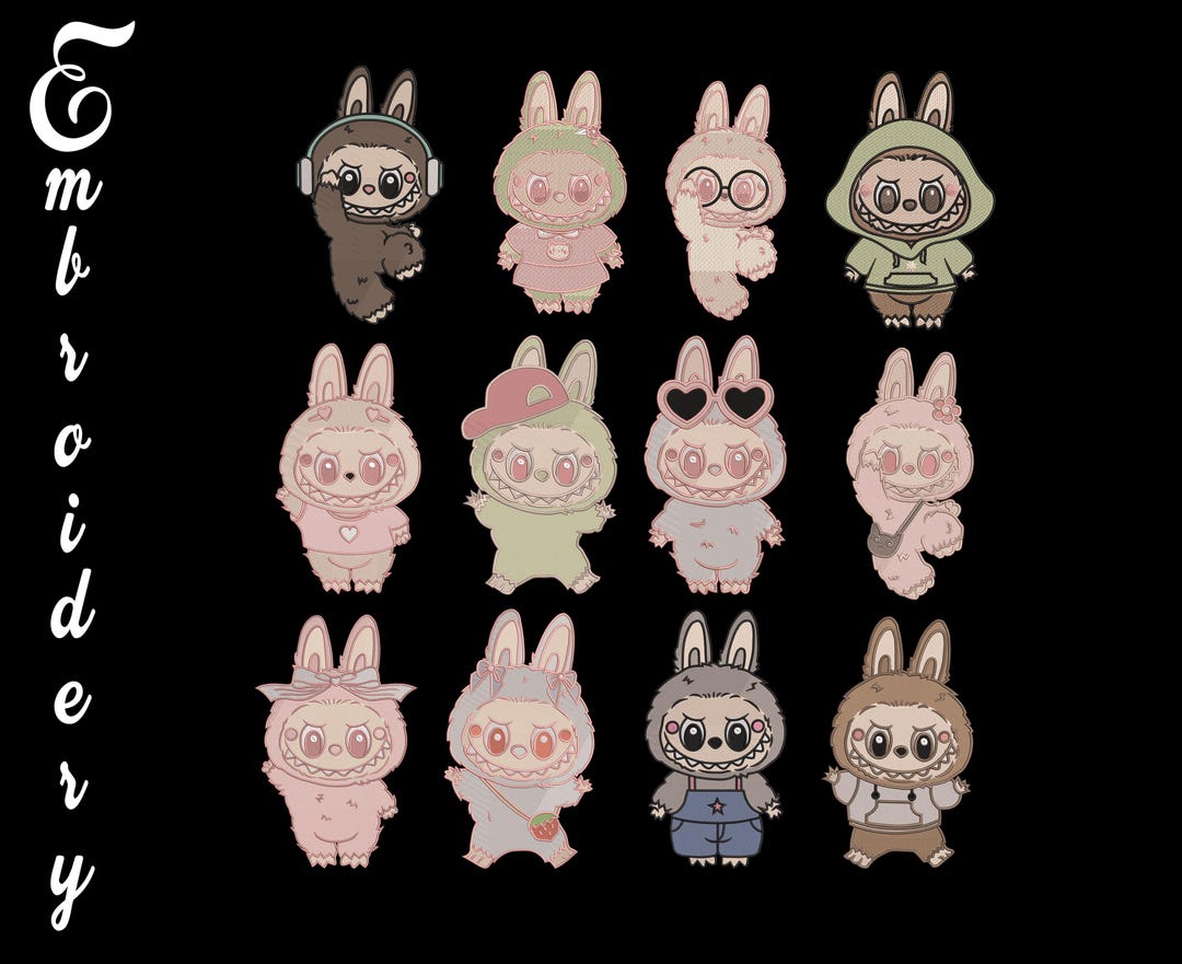 Pack of 12 Cute Labubu for Embroidery Digital, Original Labubu ...