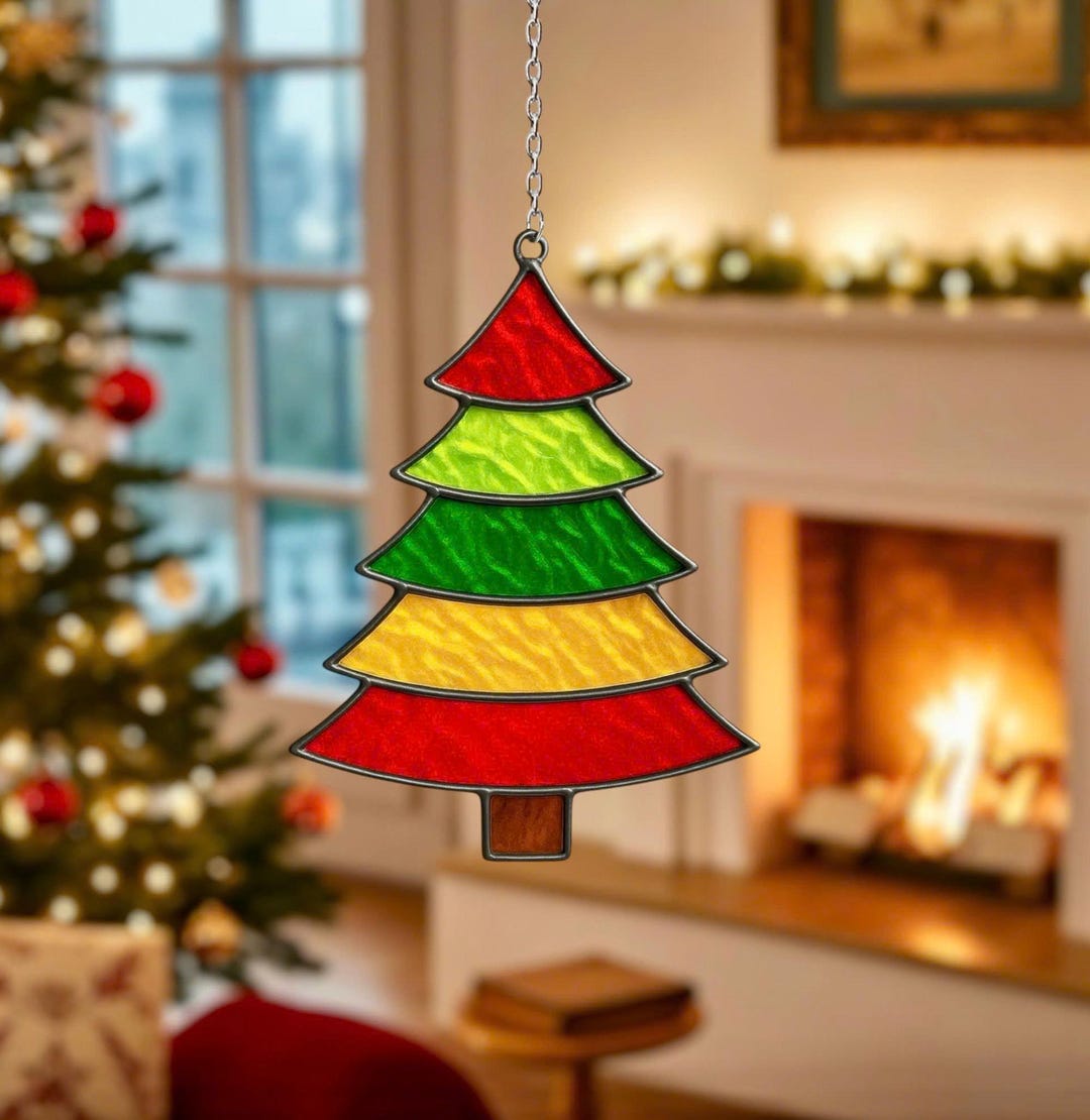 Stained Glass Christmas Tree Suncatcher, Christmas Tree Decoration ...