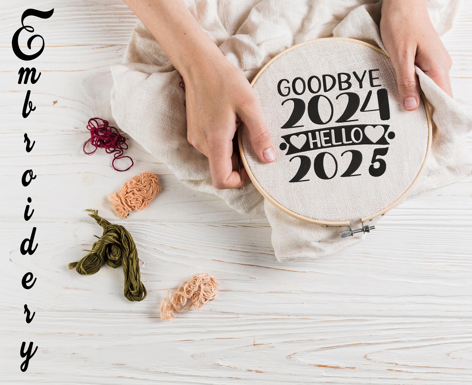Goodbye 2024 Happy New Year 2025 Embroidery Design Digital, New Year ...
