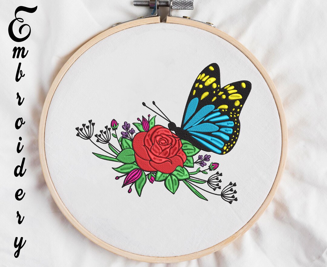 Butterfly Embroidery Design, Butterflies With Flower Motive, Patterns ...