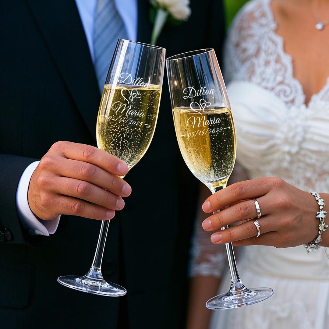 Personalized Wedding Champagne Flutes, Engraved Champagne Glass for ...