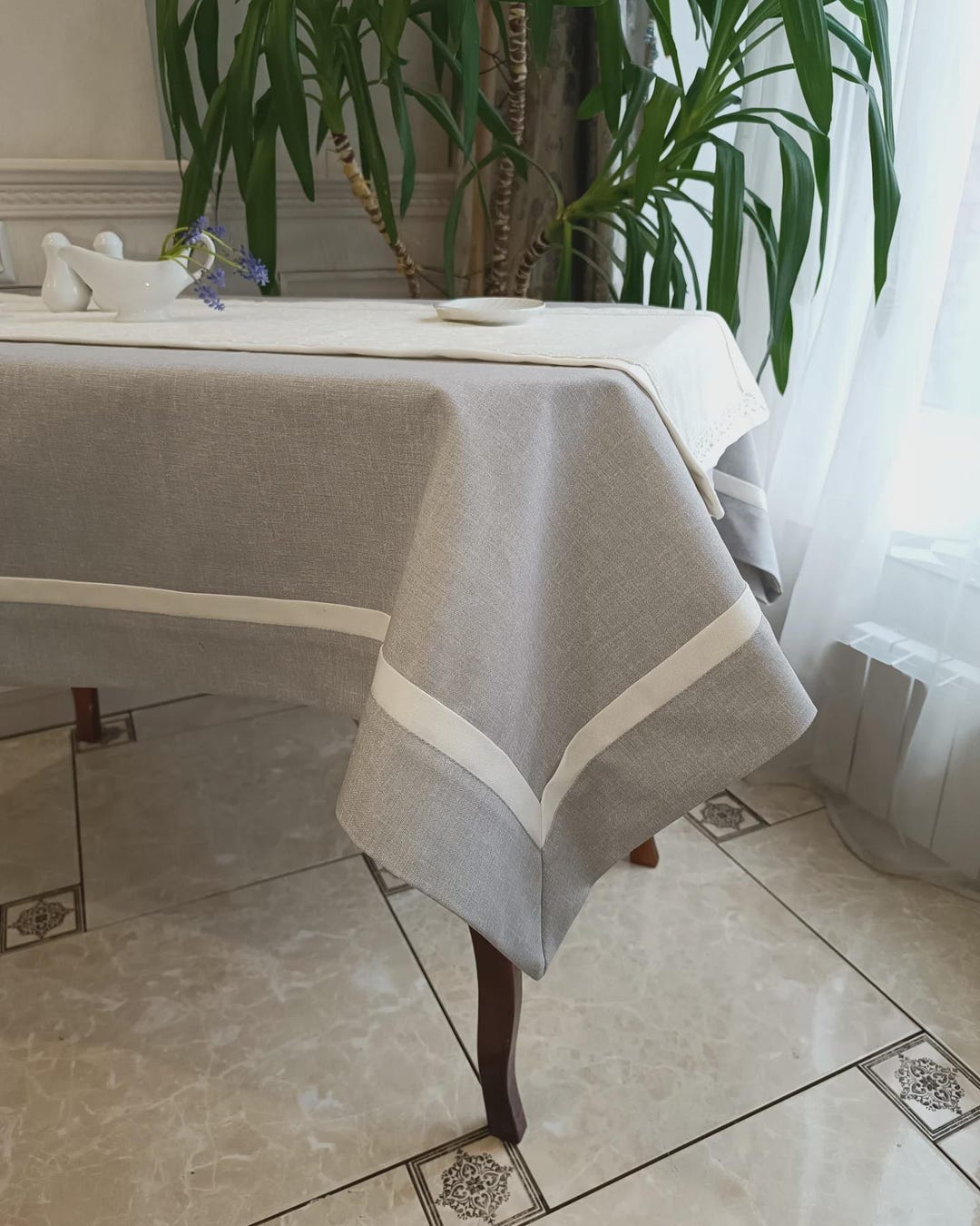 Custom Rectangular French Oilcloth Tablecloth, Stain-resistant ...