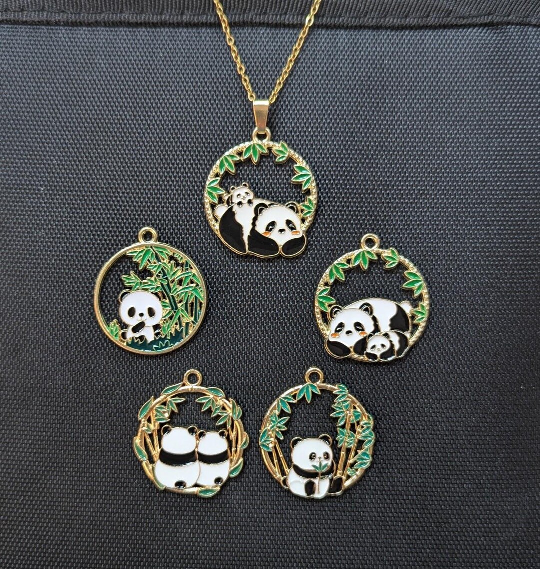 Panda and Bamboo Pendant Necklace, Hypoallergenic 18 K Gold Plated ...