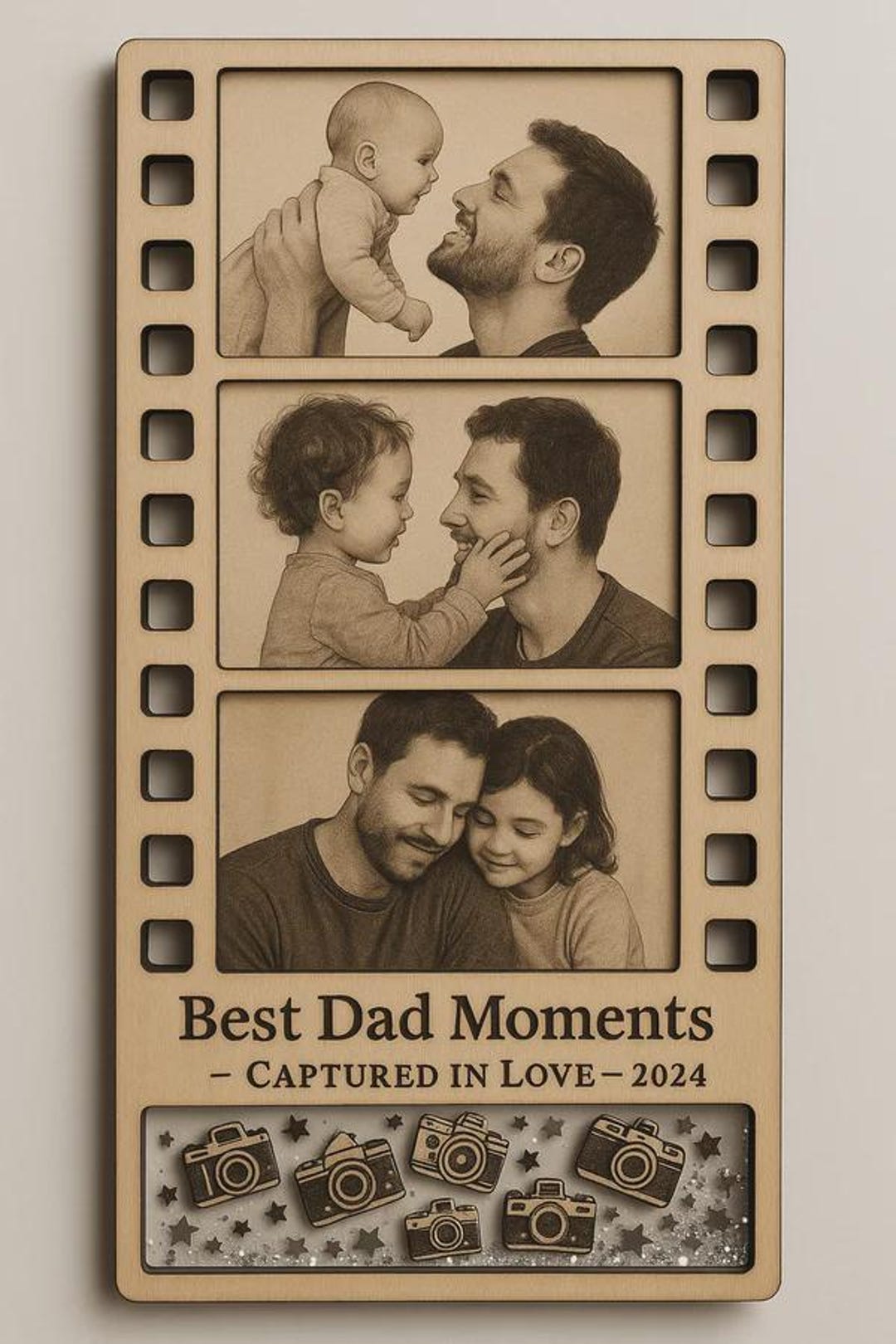 Custom Wooden Photo Magnet for Dad – Film Strip Style Father’s Day Gift ...