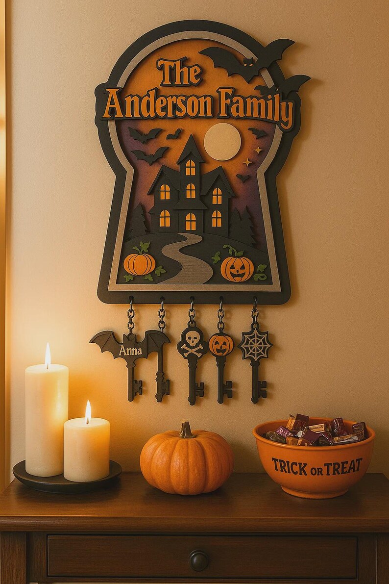 Letrero personalizado de casa embrujada de Halloween: llavero de madera ...