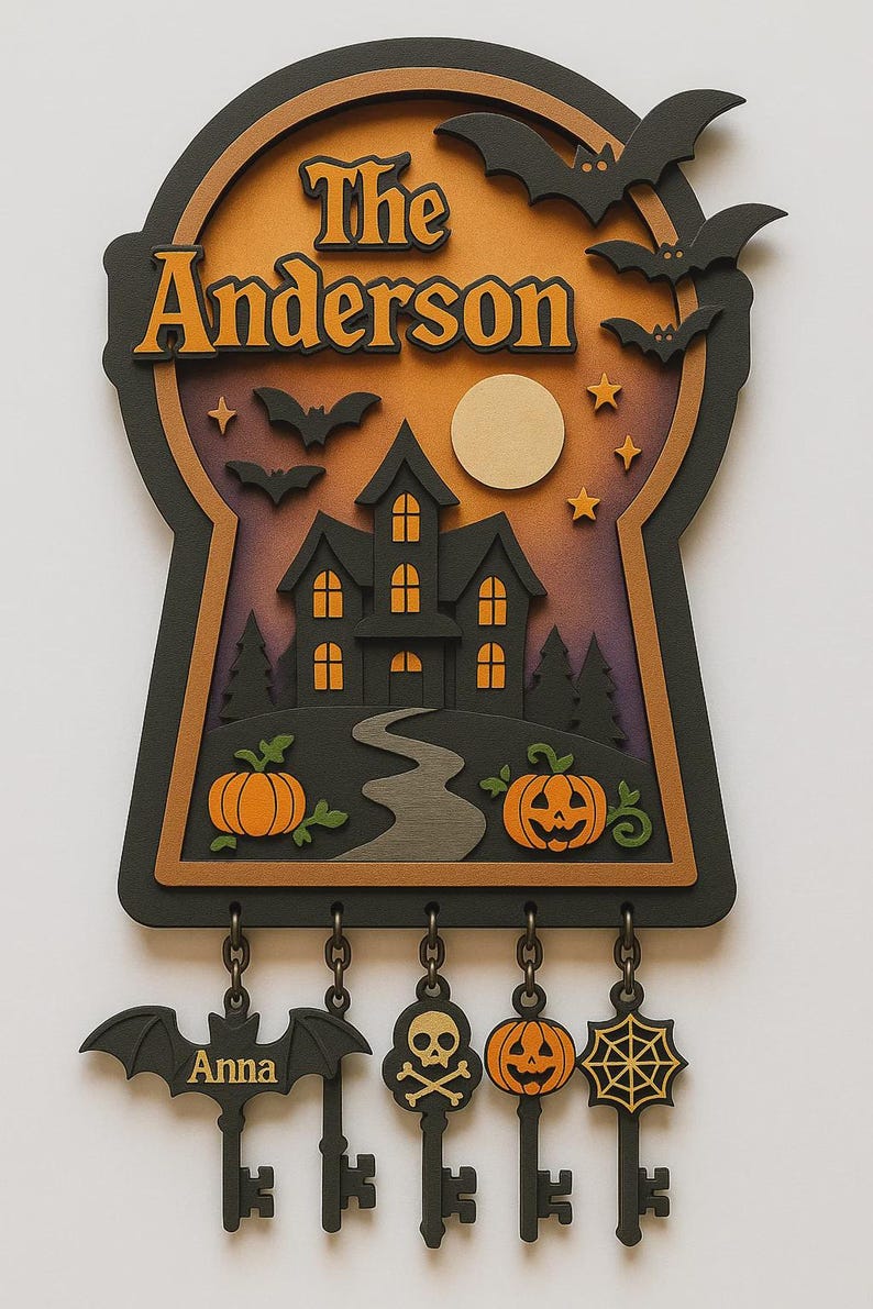 Letrero personalizado de casa embrujada de Halloween: llavero de madera ...