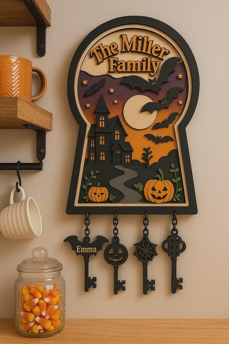 Letrero personalizado de casa embrujada de Halloween: llavero de madera ...