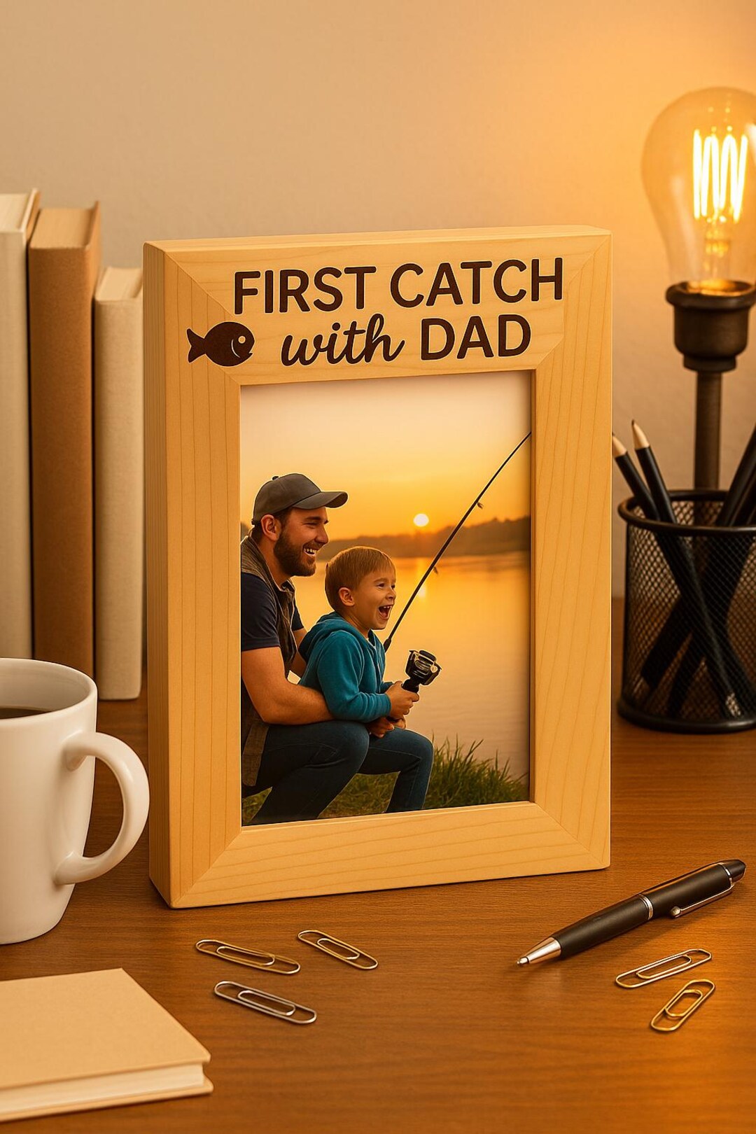 Personalized Wooden Fishing Photo Frame: First Catch With Dad - Etsy