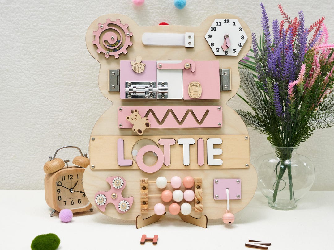 Personalized Montessori Bear Busy Board, Educational Sensory Activity ...