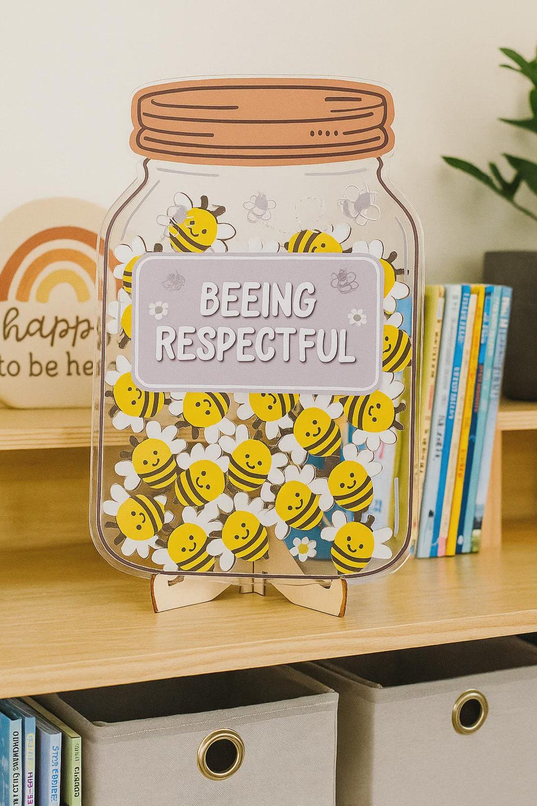 Bee Classroom Reward Jar – Acrylic Positive Behavior Incentive Display ...