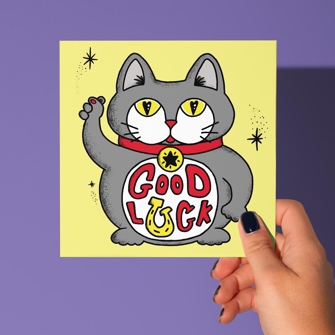 Lucky Cat Card - Good Luck Card - New Job - Exams - University - New ...