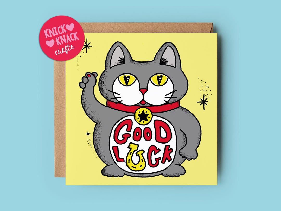 Lucky Cat Card - Good Luck Card - New Job - Exams - University - New ...