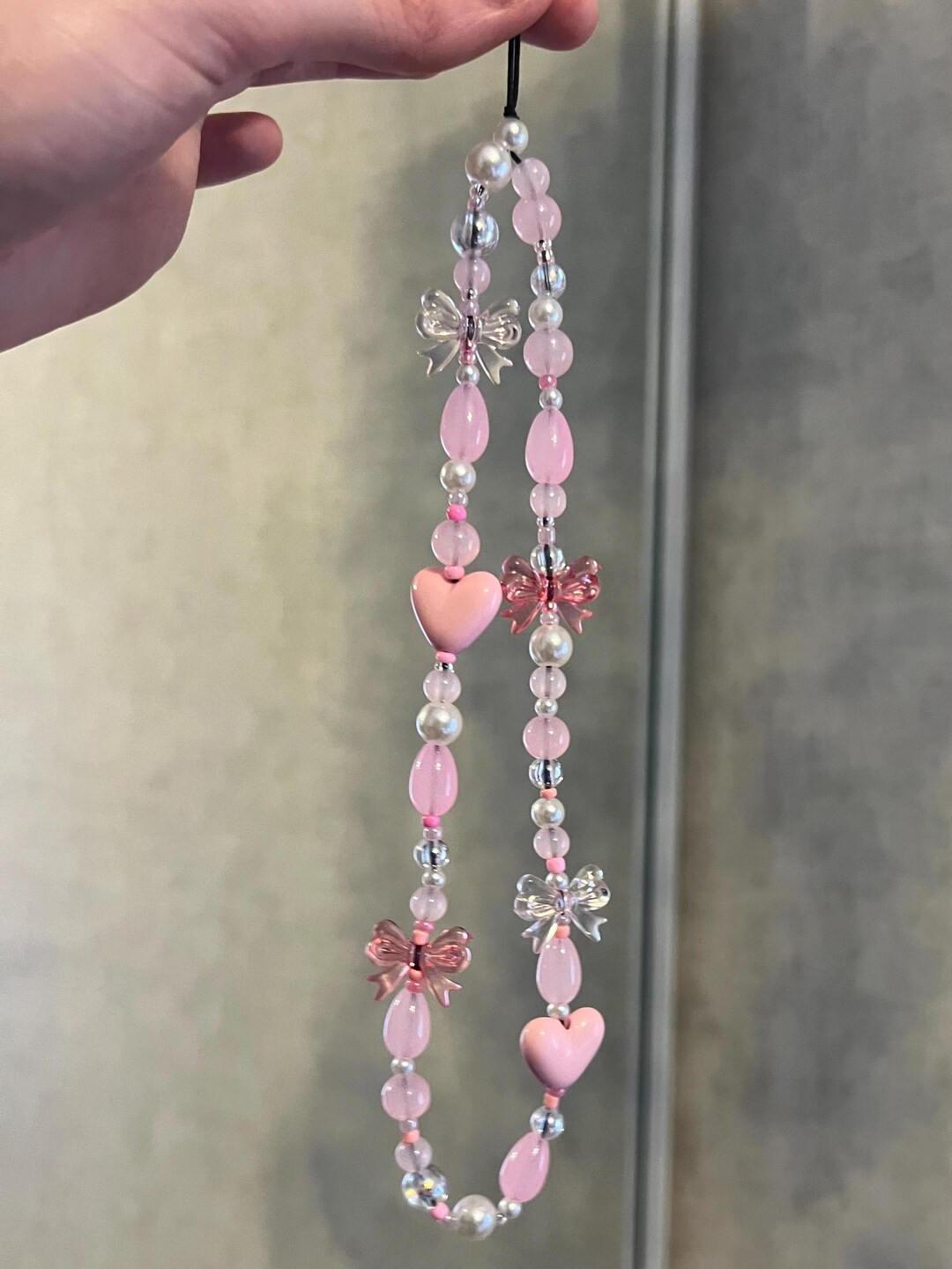 Pink Bow Phone Charm, Pearl Beaded Phone Strap, Beaded Phone ...