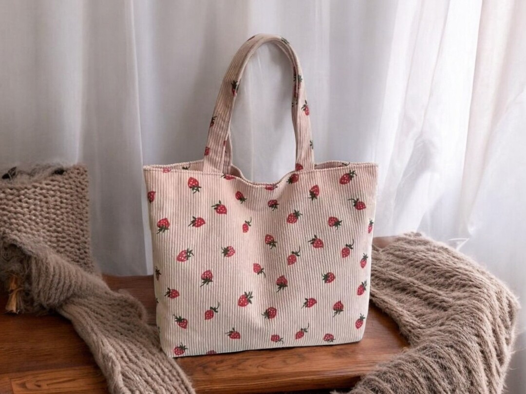 Strawberry Pattern Casual Tote Shoulder Bag – Large Capacity Carryall ...