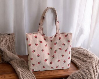 Strawberry Embroidered Shoulder Bag, Cute Strawberry Embroidery ...