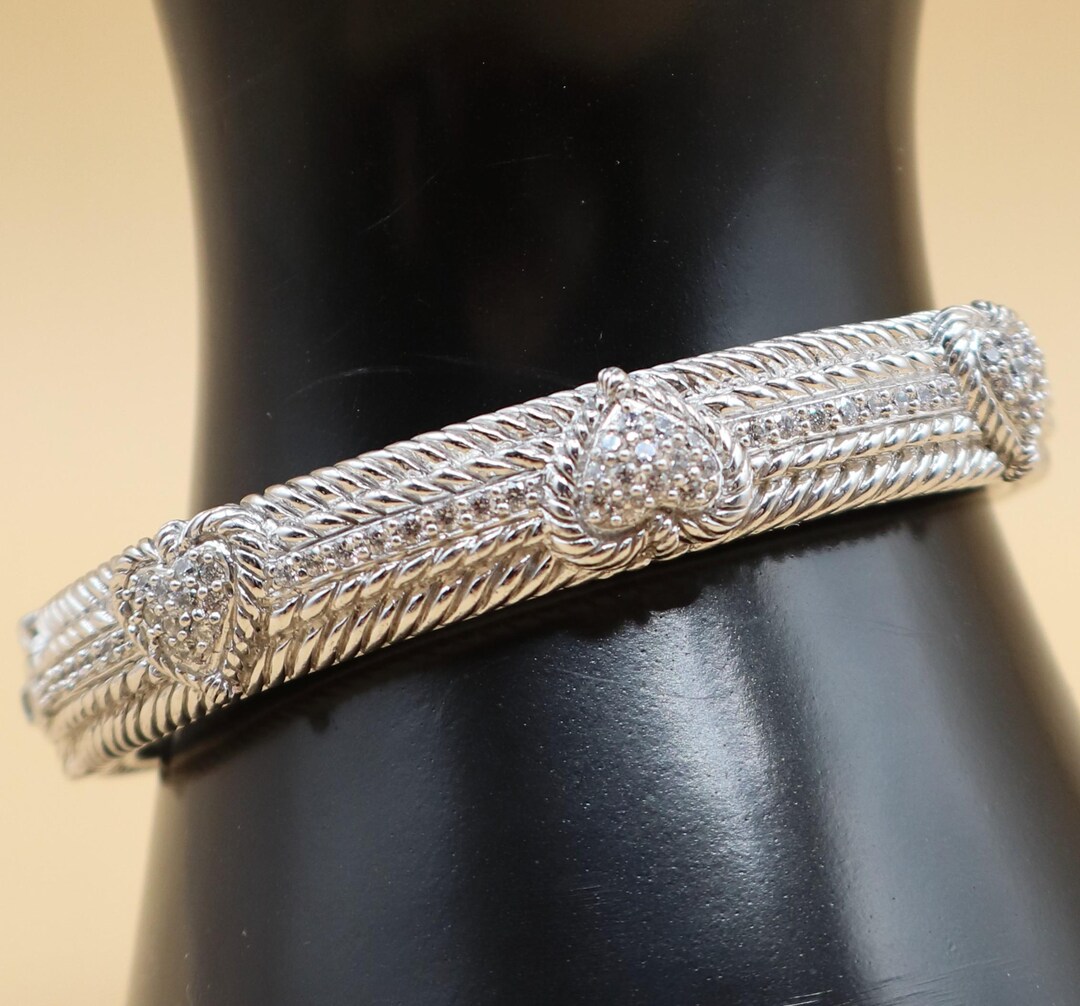 JUDITH RIPKA Sterling Pave DIAMONIQUE Heart Hinged Cuff Bracelet - Etsy