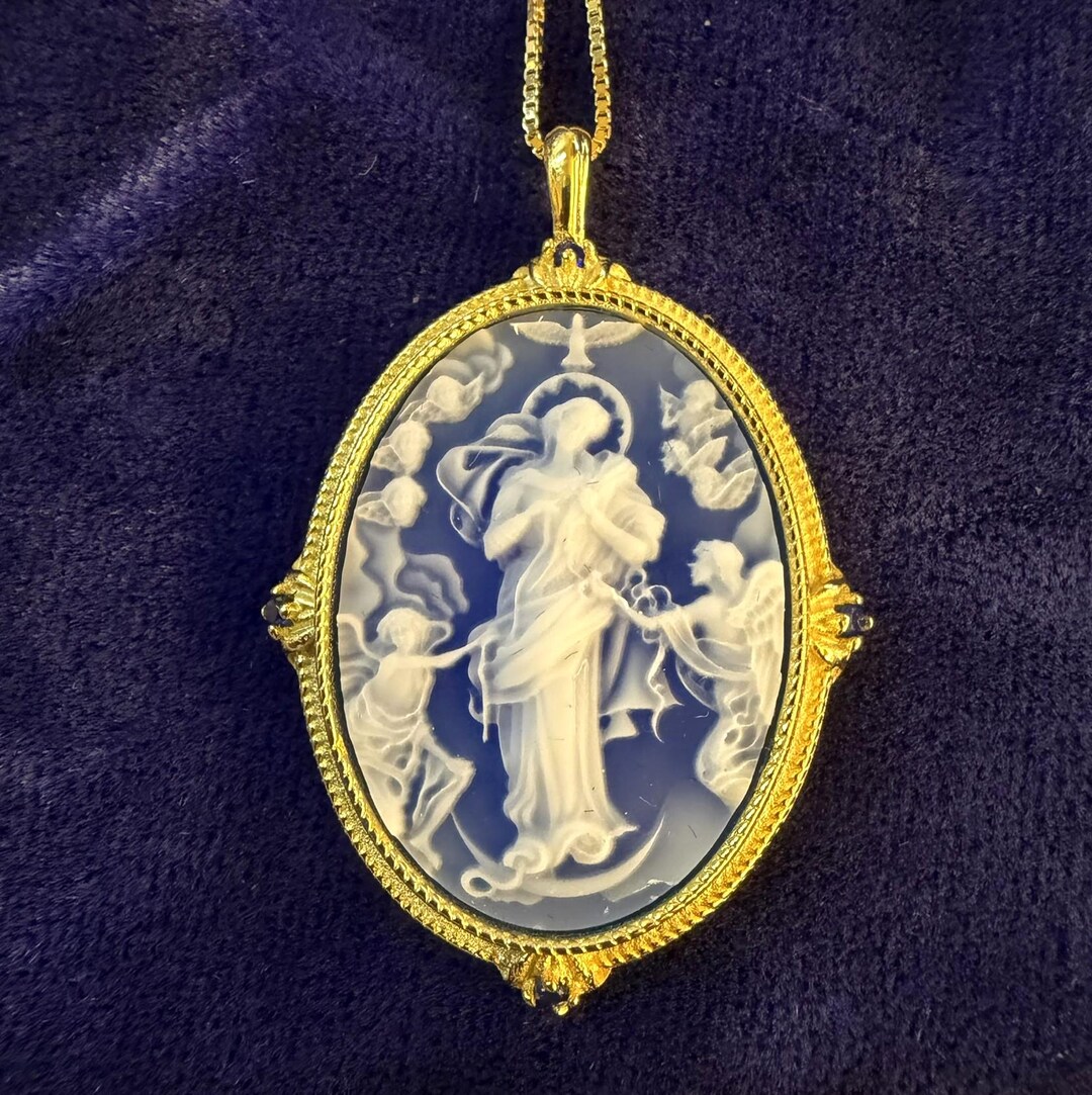 Sterling Silver Blue Agate Cameo Blessed Virgin Mary Untier of Knots ...