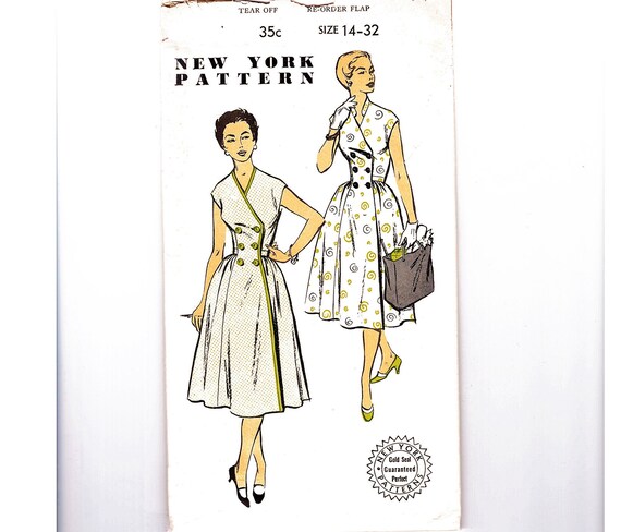 1950s Dress Pattern Women Double Breasted Dress With V - Etsy