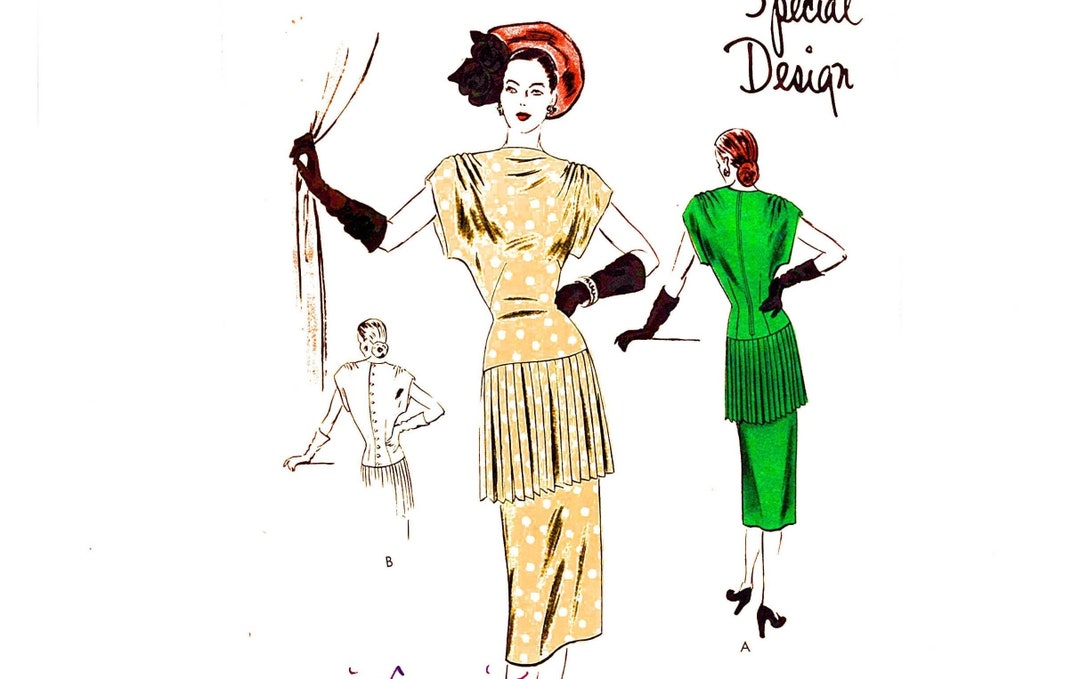 1940s Vogue Special Design Pattern Drop Waist Dress Size 14 Bust 32 ...