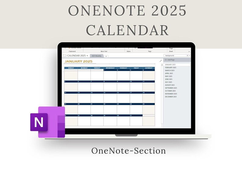 Onenote 2025 Calendar, Onenote Template, Onenote Section , Onenote ...