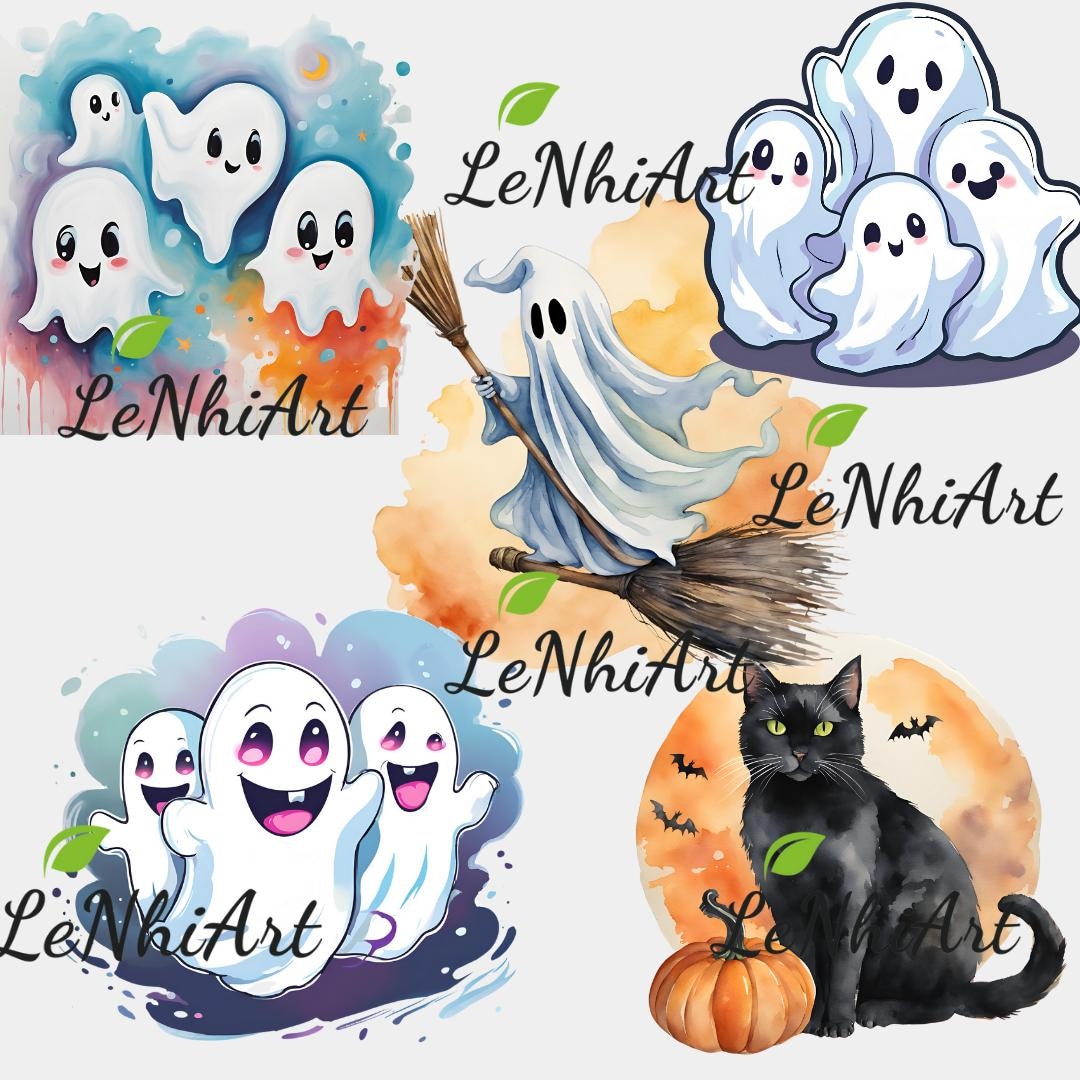 5 JPG Ghost Clipart Set - Instant Download for Crafts - Vibrant Artwork ...