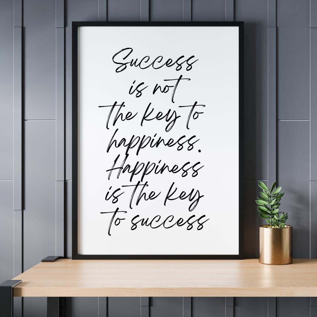 Happiness is Key to Success Quote Print: Modern Office Wall Art ...