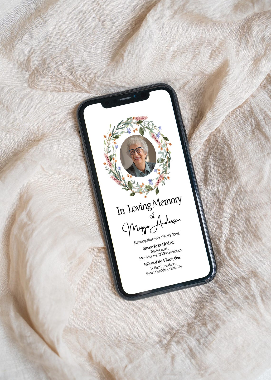 In Loving Memory Funeral Invitation Canva Template, Minimalist ...