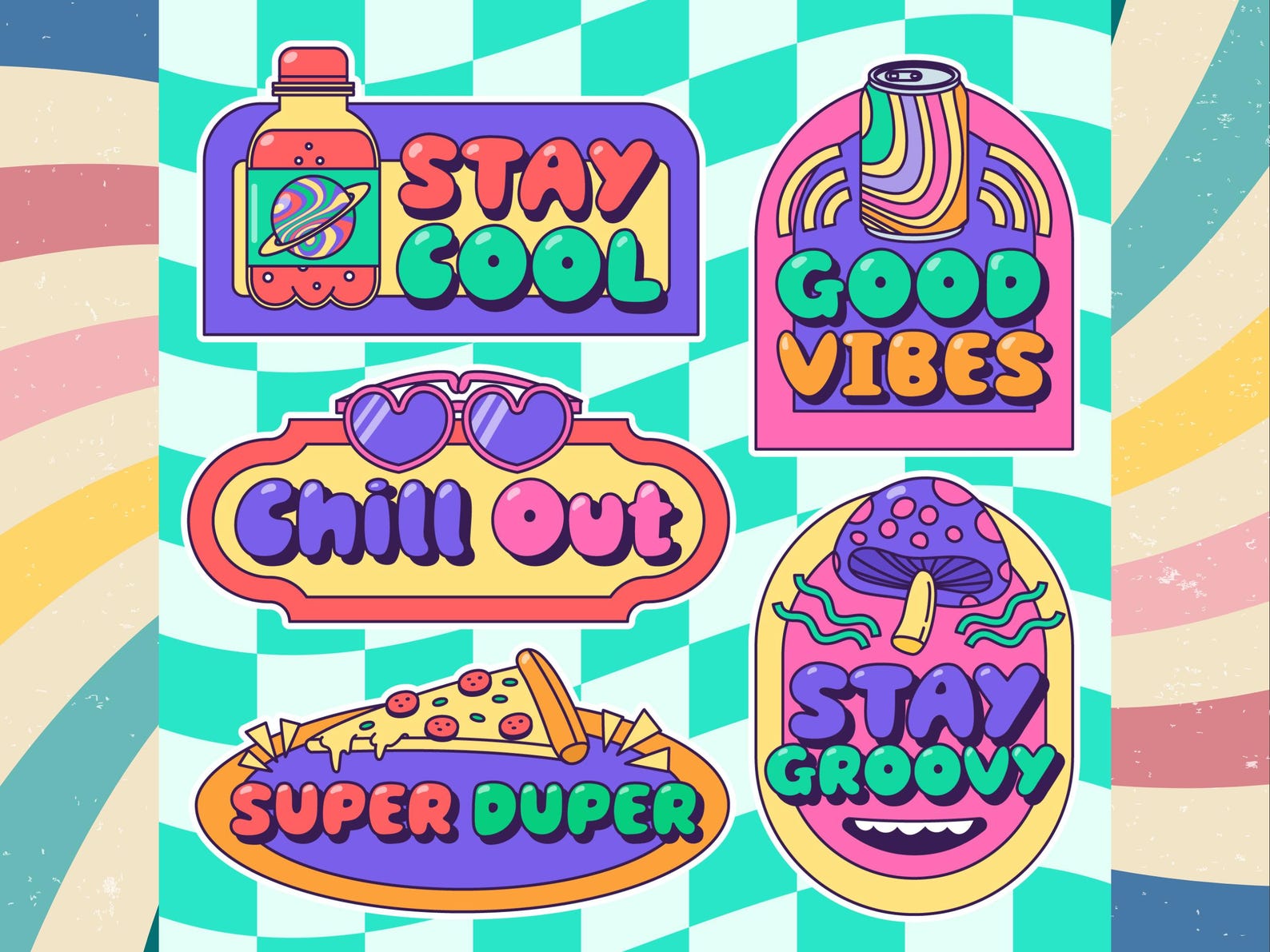 High-resolution Colorful Y2K Stickers PNG Retro Pop Culture, Bright ...