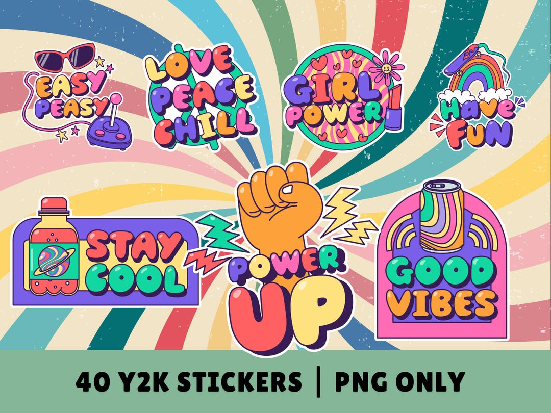 High-resolution Colorful Y2K Stickers PNG Retro Pop Culture, Bright ...