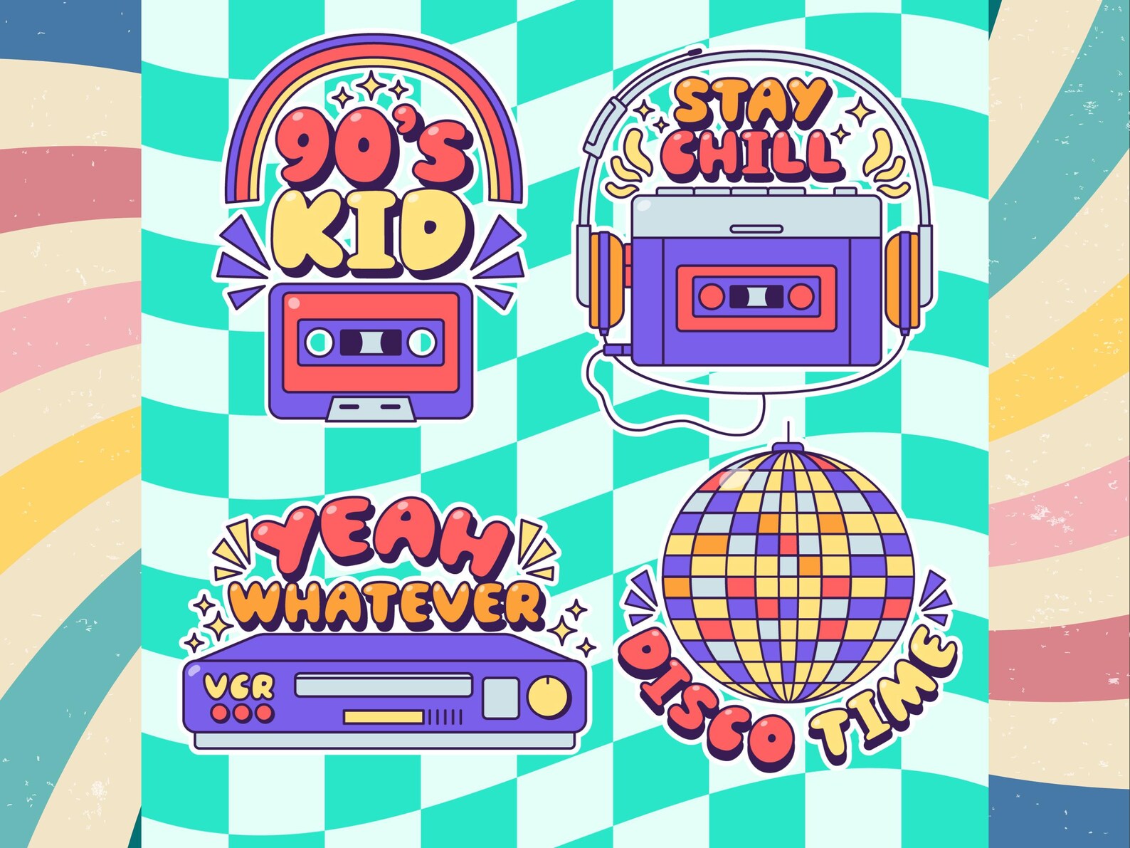 High-resolution Colorful Y2K Stickers PNG Retro Pop Culture, Bright ...