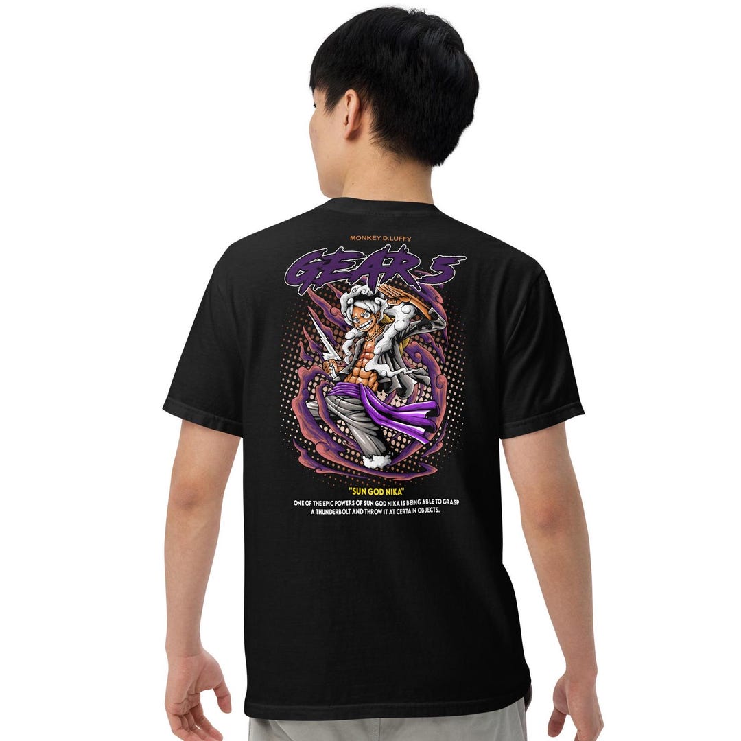 One Piece Monkey D. Luffy Unisex Garment-dyed Heavyweight T-shirt Front & Back DTF Print Perfect ...