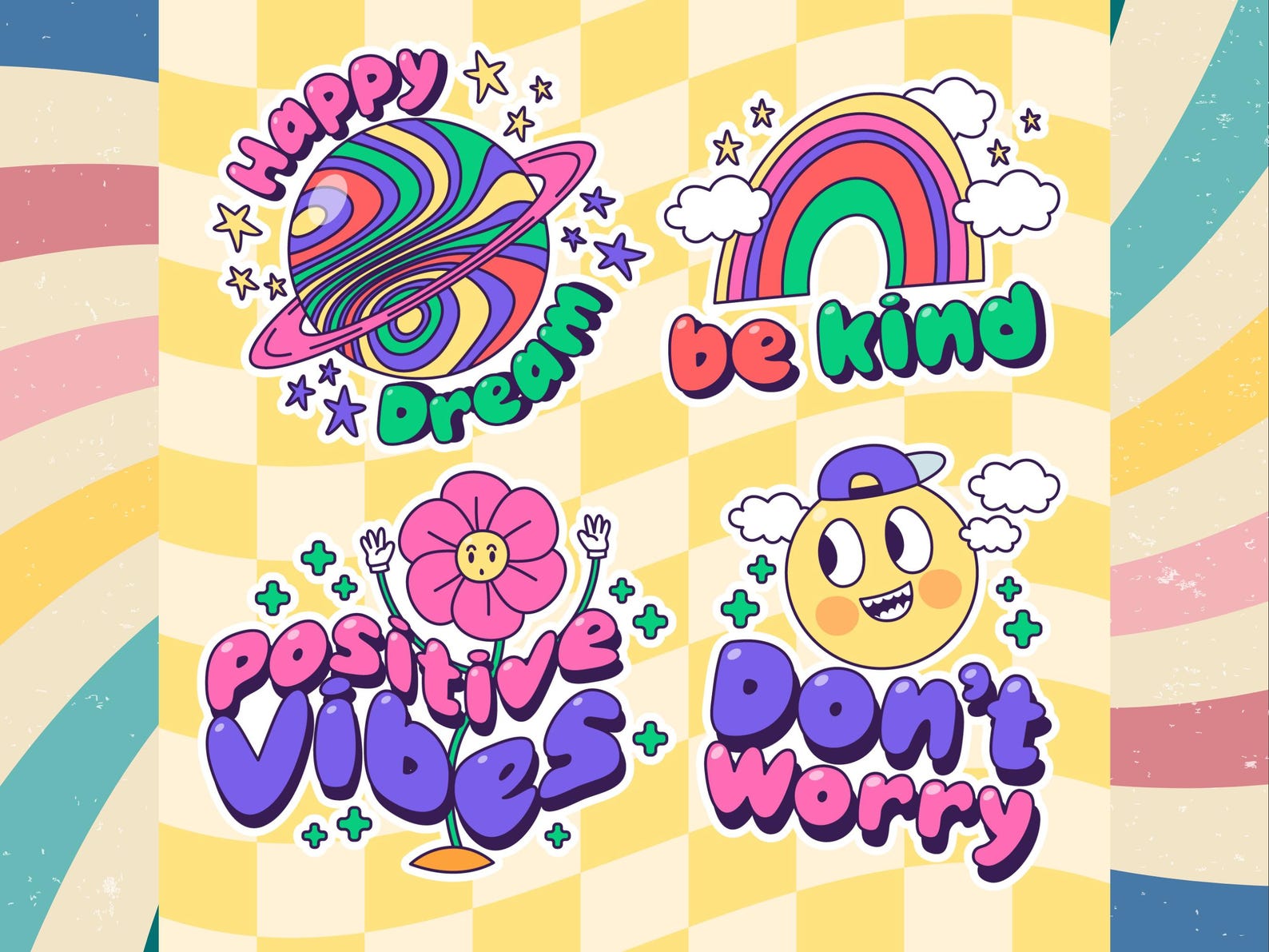 High-resolution Colorful Y2K Stickers PNG Retro Pop Culture, Bright ...