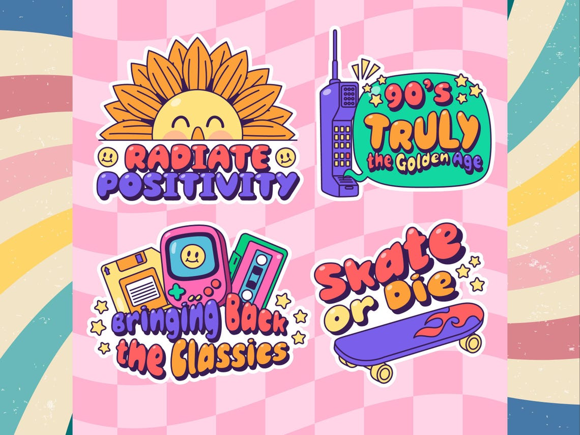 High-resolution Colorful Y2K Stickers PNG Retro Pop Culture, Bright ...