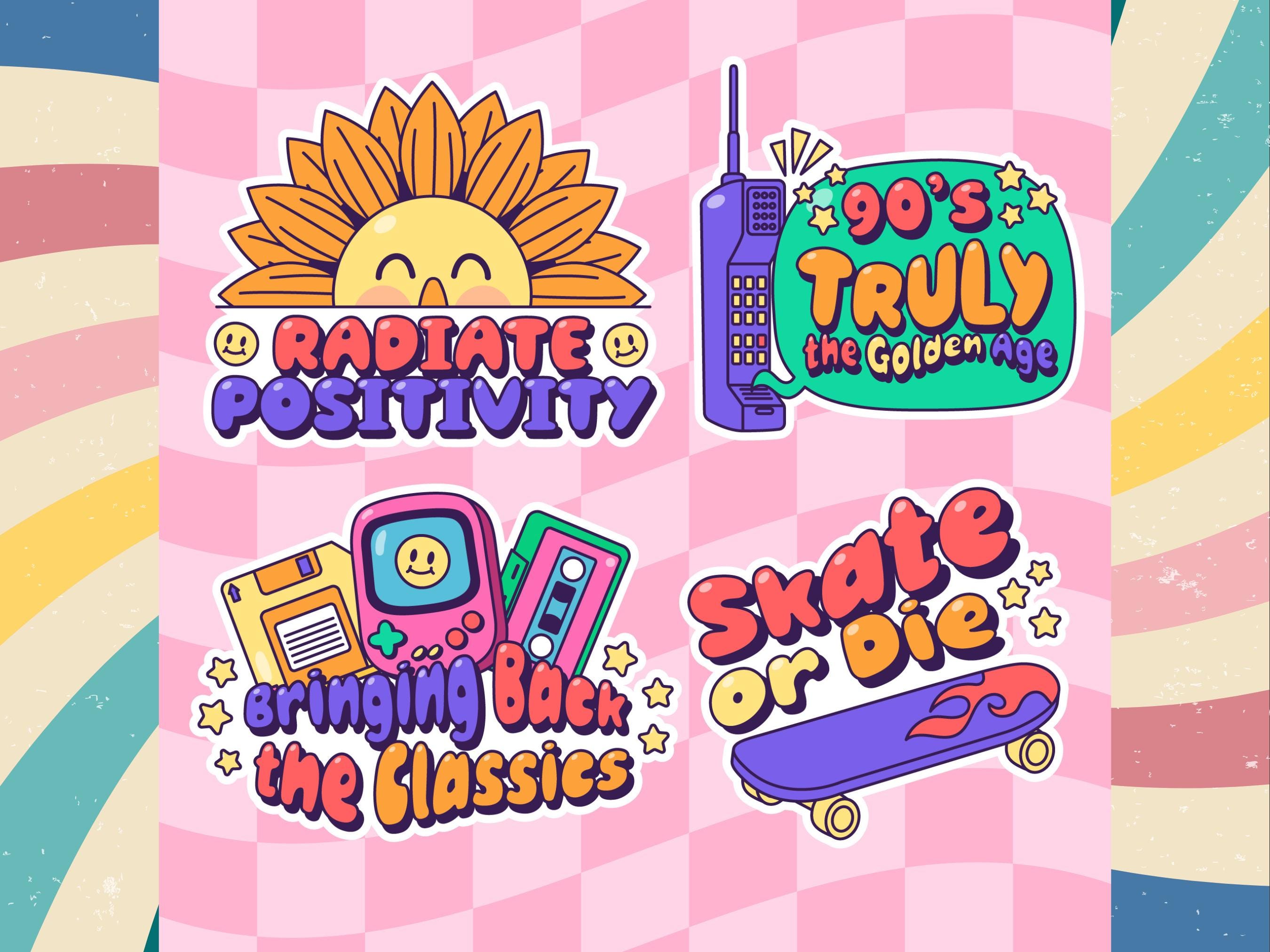 High-resolution Colorful Y2K Stickers PNG Retro Pop Culture, Bright ...