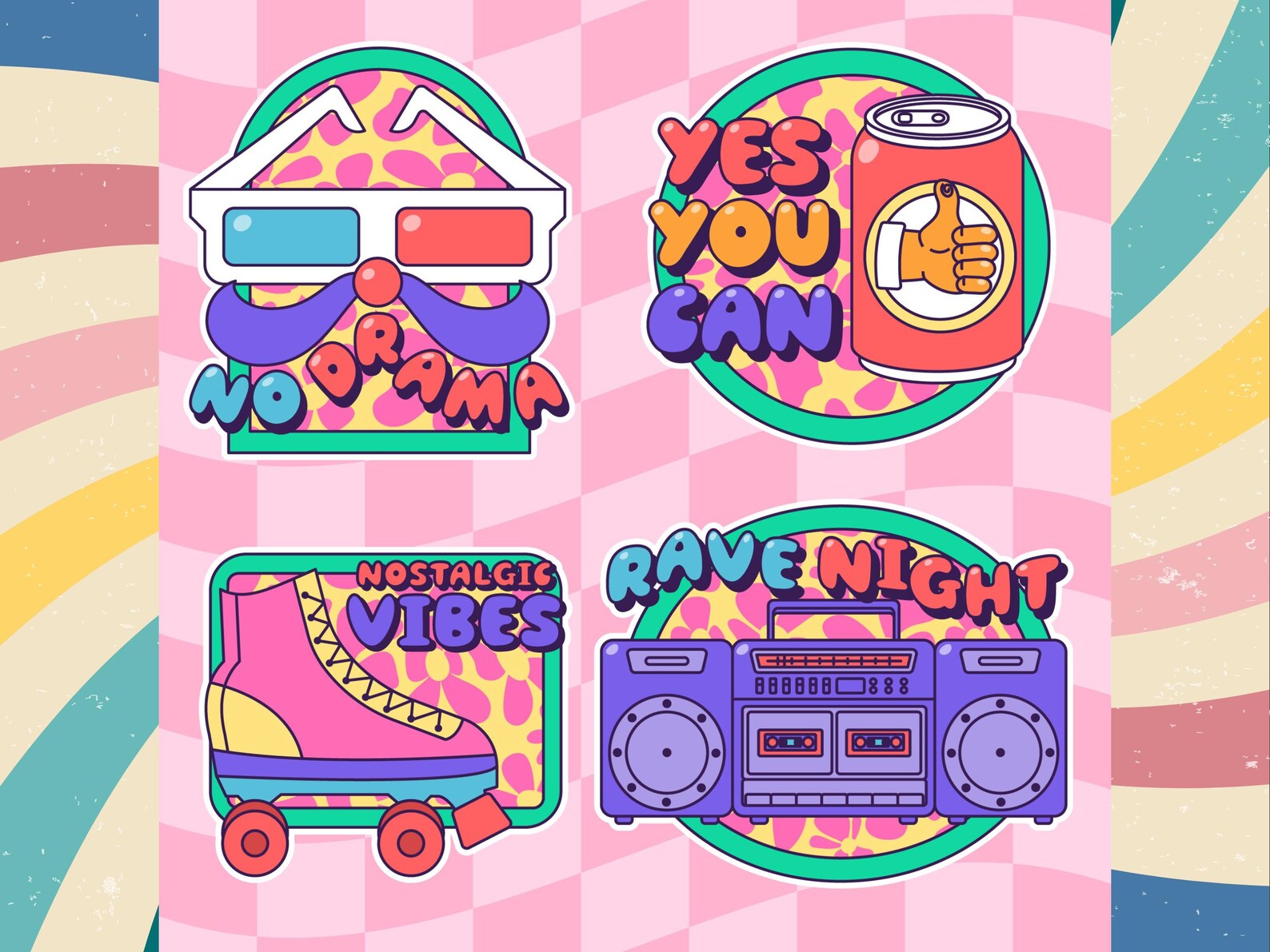 High-resolution Colorful Y2K Stickers PNG Retro Pop Culture, Bright ...
