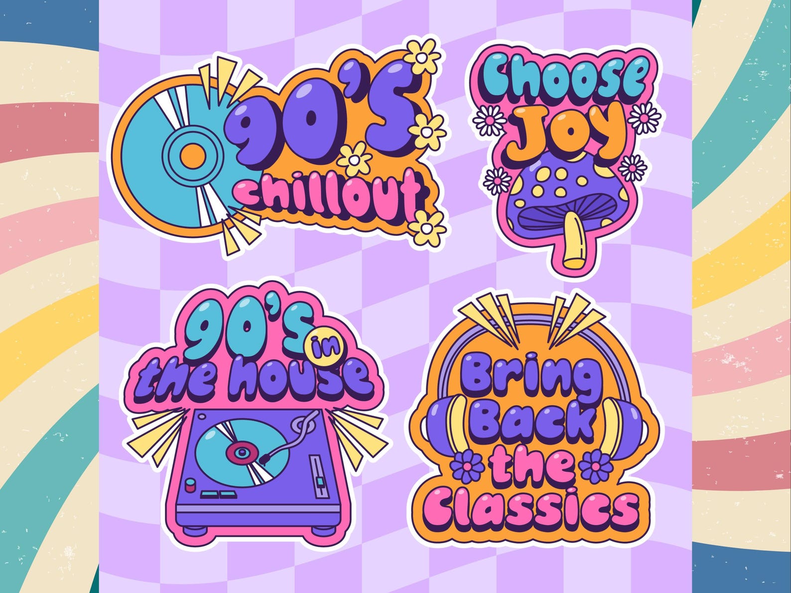 High-resolution Colorful Y2K Stickers PNG Retro Pop Culture, Bright ...