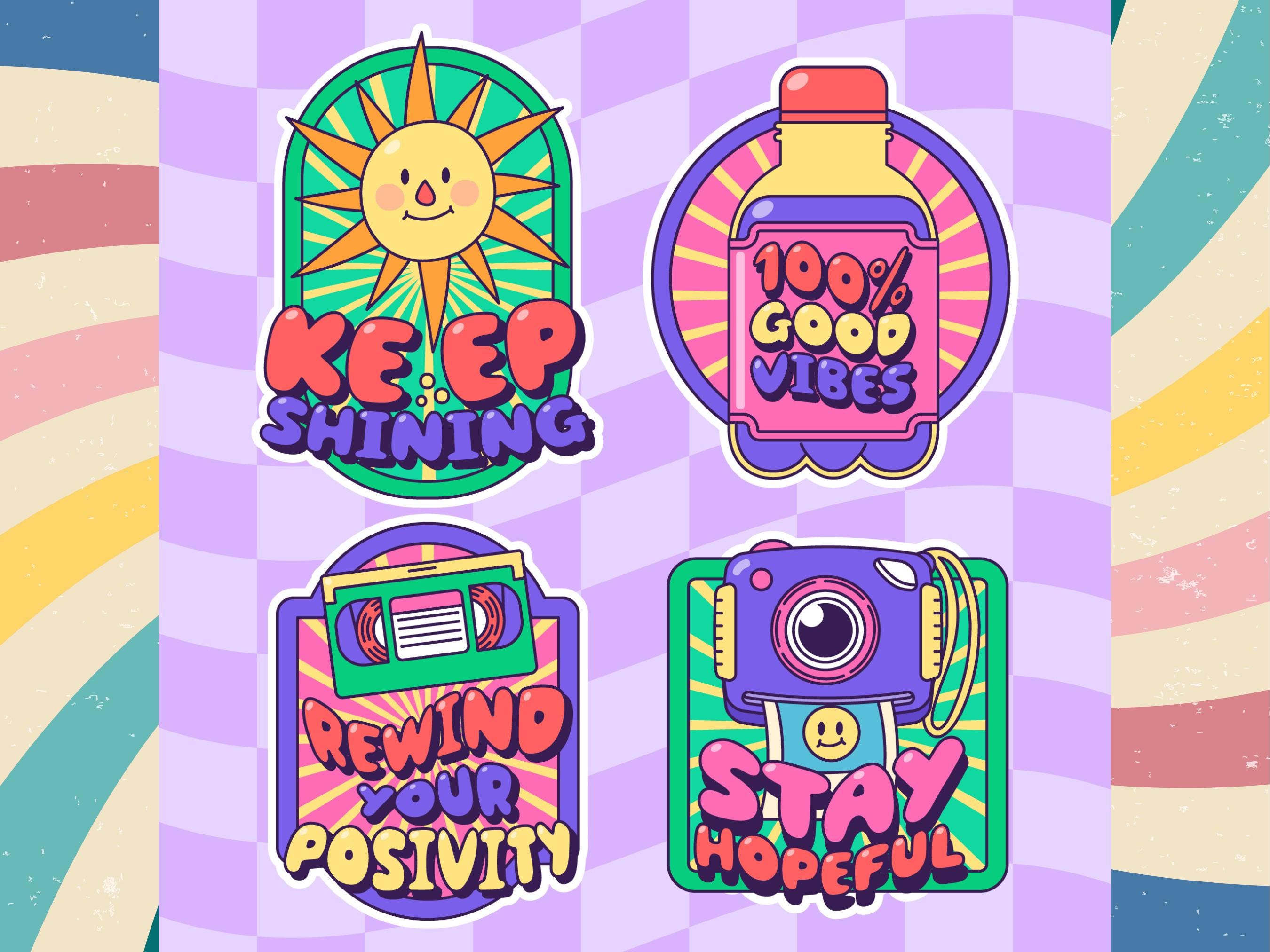 High-resolution Colorful Y2K Stickers PNG Retro Pop Culture, Bright ...