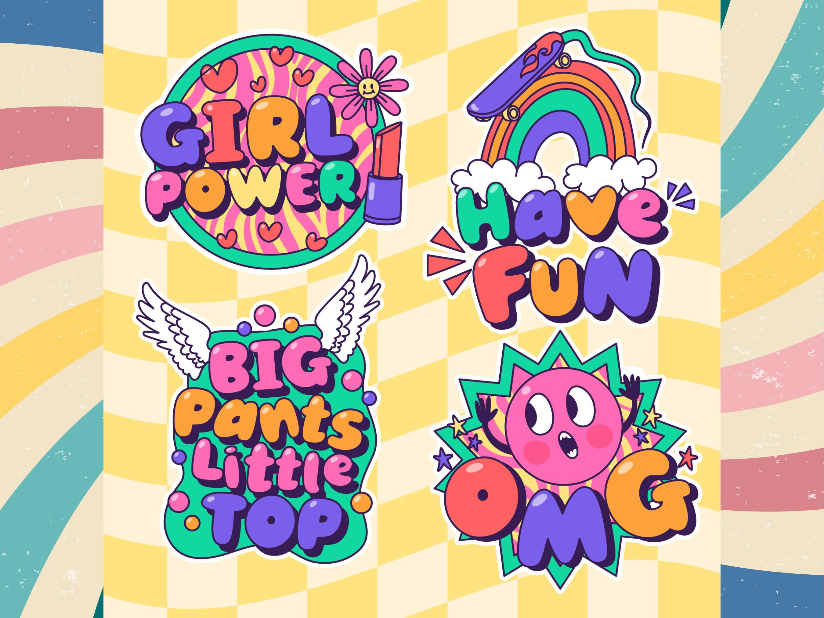 High-resolution Colorful Y2K Stickers PNG Retro Pop Culture, Bright ...