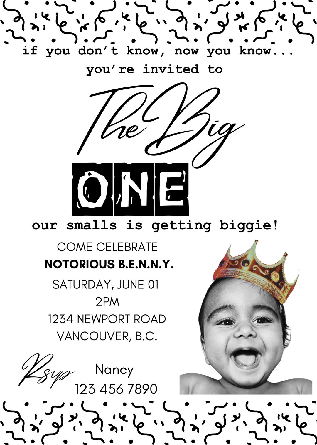The BIG ONE- Notorious First Birthday- Downloadable Template - Etsy