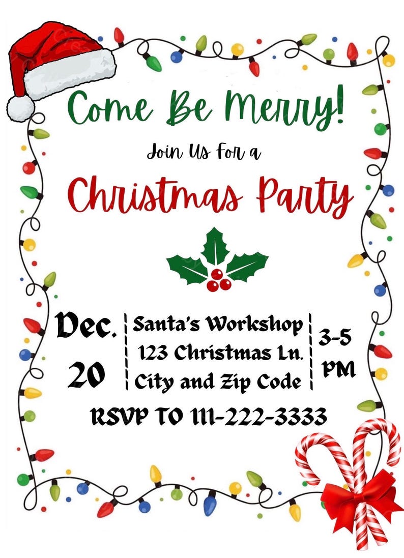 Editable, Printable, Christmas Party Invitation EDITABLE CUSTOMIZEABLE ...