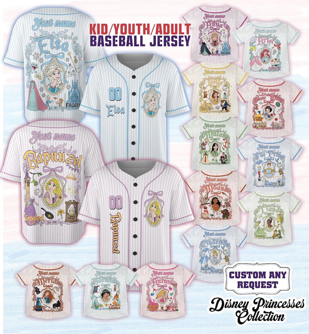 Custom Princess Collection Jersey, Game Day Kid Adult Baseball Jersey ...