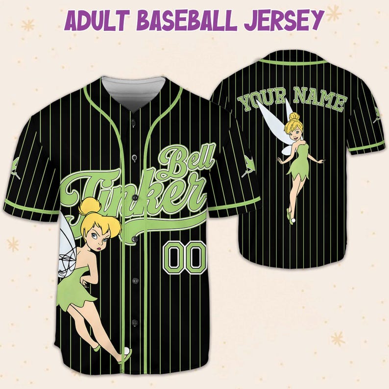 Custom Disney Tinkerbell Baseball Jersey, Kid Youth Adult Disney Jersey ...
