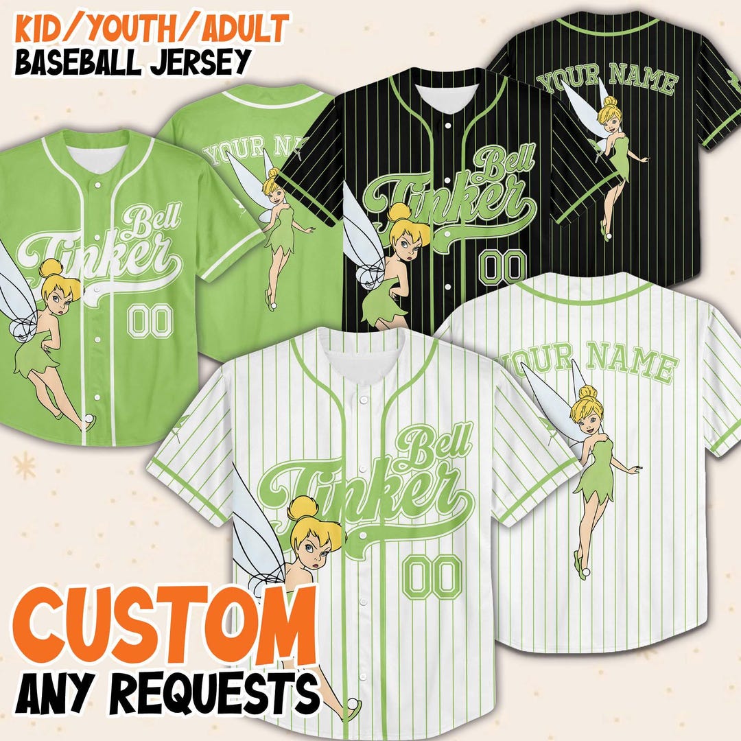Custom Disney Tinkerbell Baseball Jersey, Kid Youth Adult Disney Jersey ...