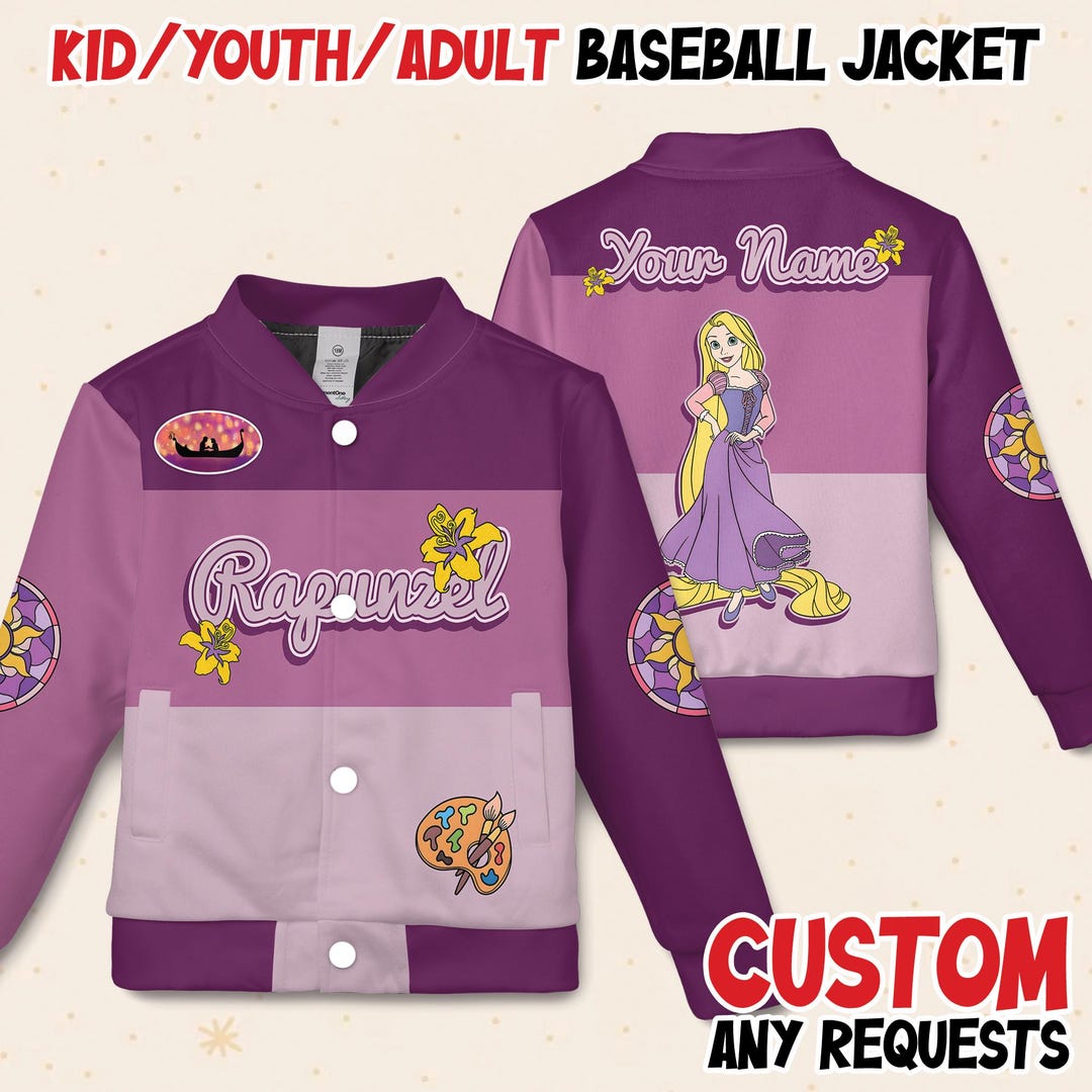 Custom Disney Tangled Rapunzel Princess Kids and Youth Baseball Varsity ...