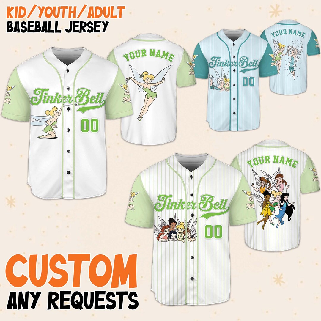 Custom Disney Tinkerbell Collection Baseball Jersey, Disneyland Trip ...