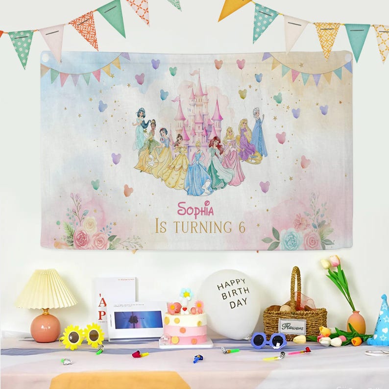 Custom Princess Birthday Banner Backdrop, Princess Backdrop, Birthday ...