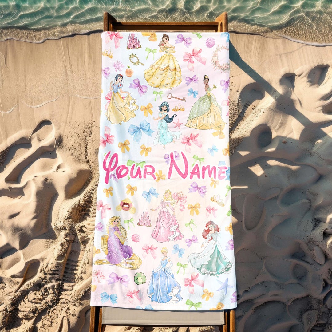 Custom Disney Princess Beach Towel, Custom Name Princesses Squad Towel ...