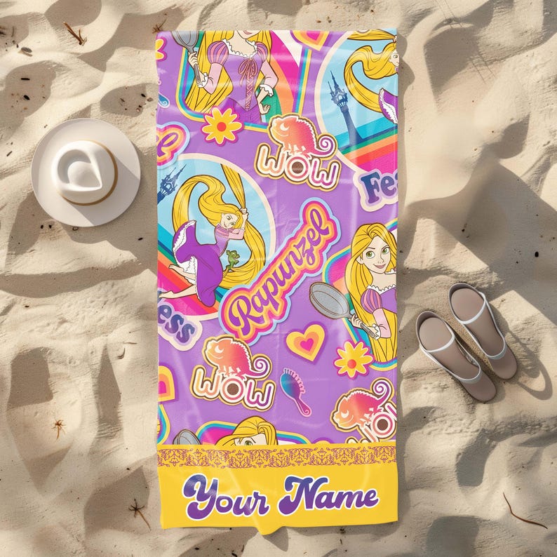 Custom Tangled Rapunzel Cute Pattern Disney Beach Towel, Ocean Vibes ...