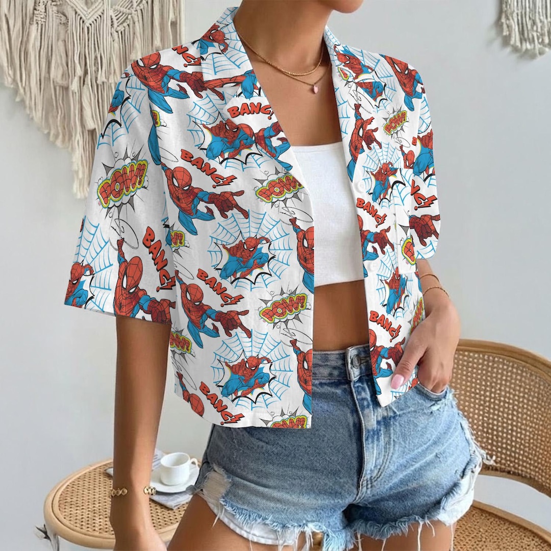 Spiderman Crop Hawaiian Shirt, Spider Man Superhero Button Up ...
